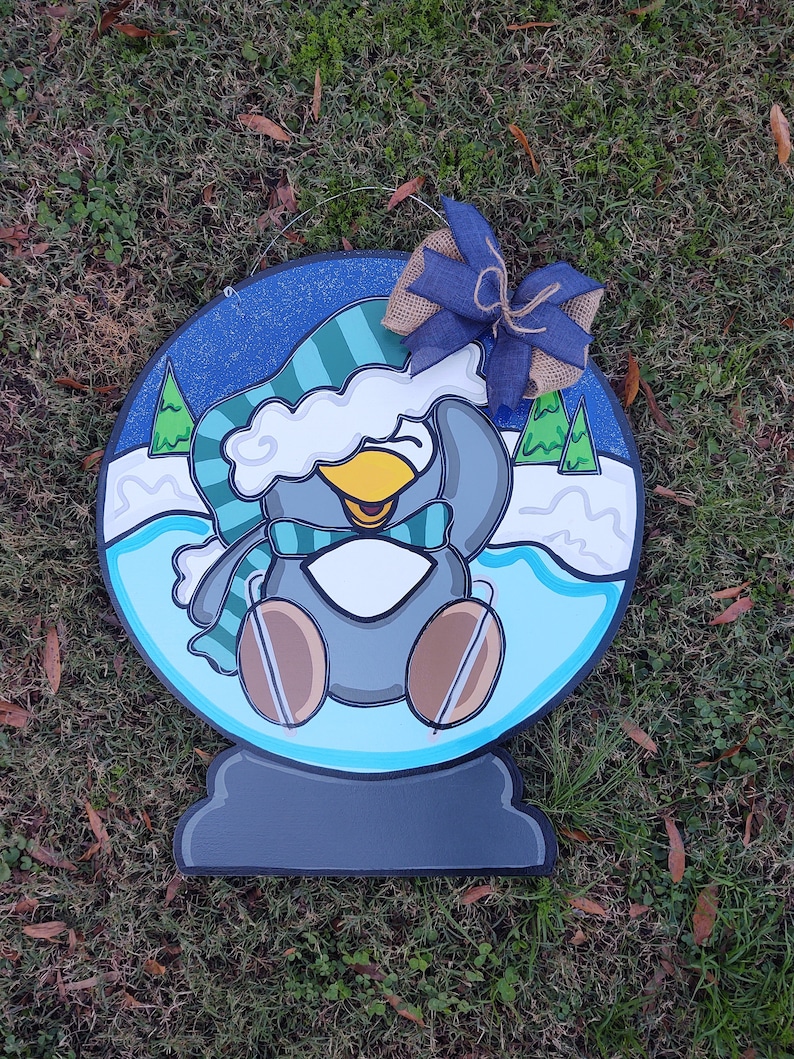 Winter Ice Skating Penguin Snowglobe Door Hanger Glittery Sky | Etsy