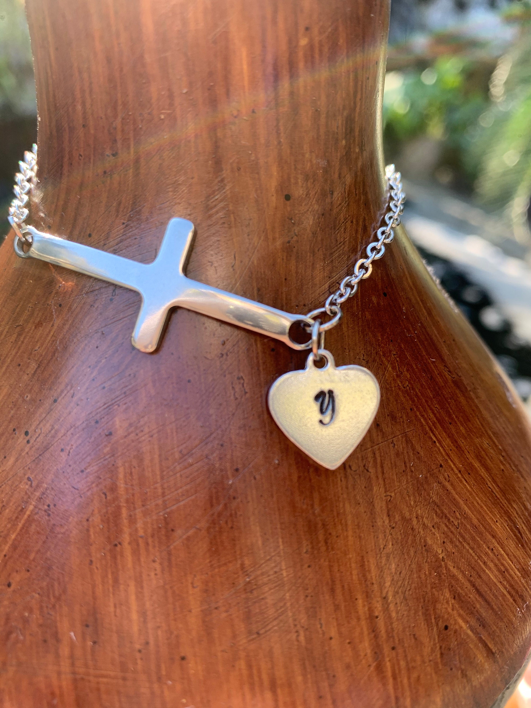 Personalized sideway Cross bracelet with name initial | Etsy