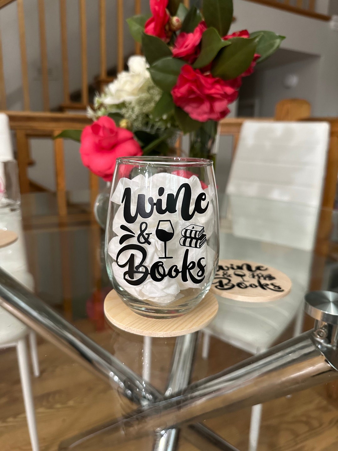 Book Wine Glass Bookish Stemless Wine Glass Bookish Coaster Book Lover Wine Glass Book