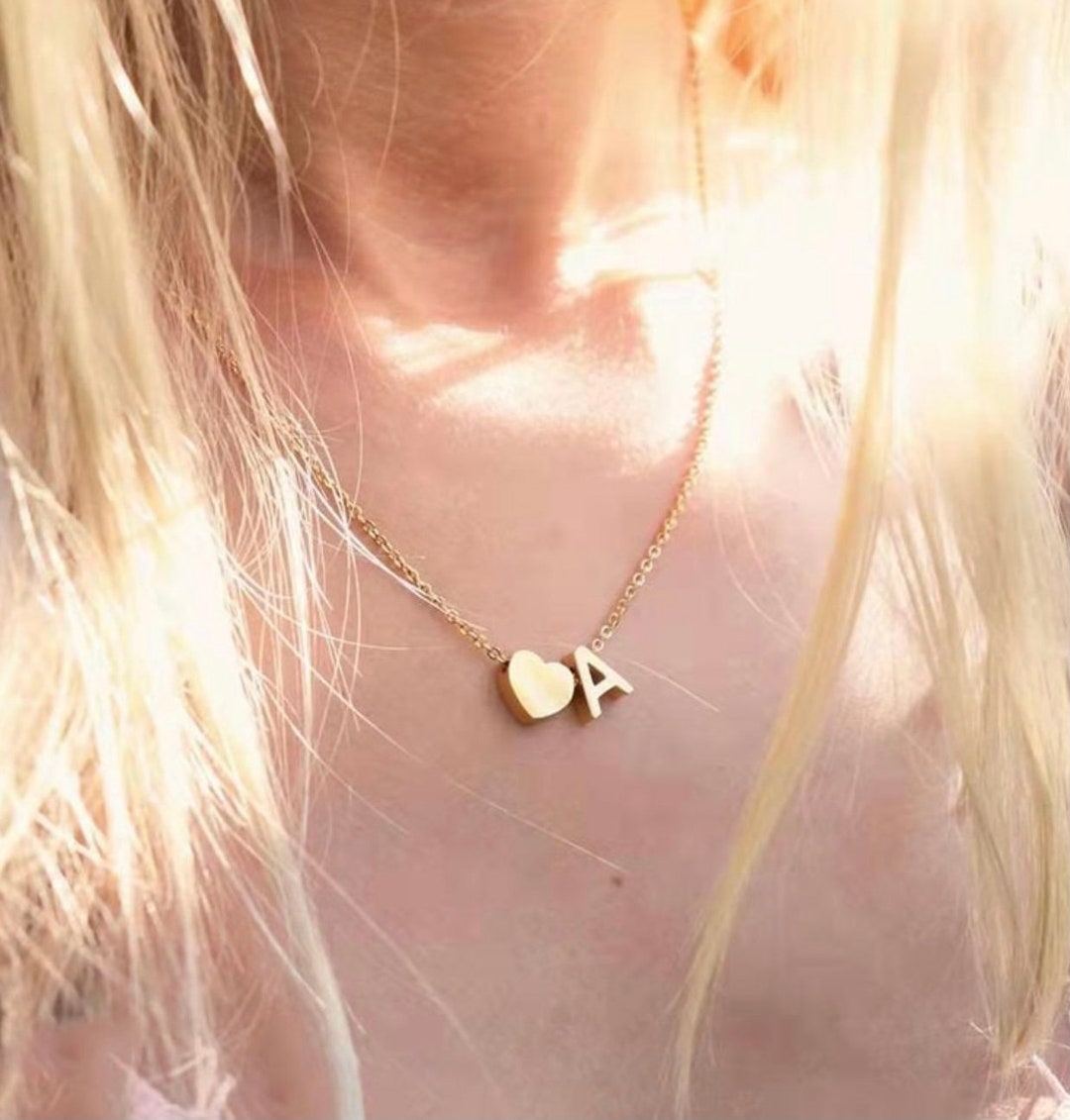 Custom Initial and Heart Necklace, Minimalist Initial and Heart ...