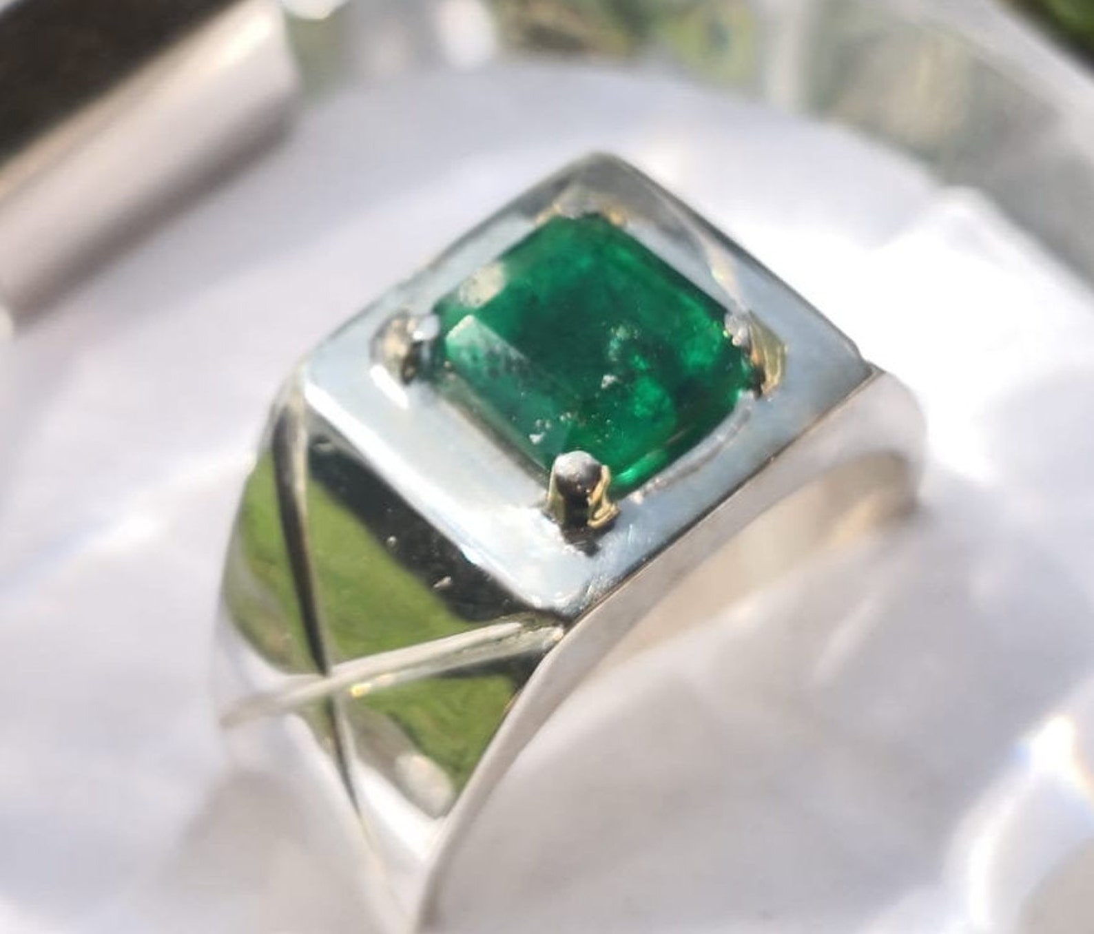 Natural Real Emerald Rings Rectangle Emerald Swat Emerald Ring - Etsy