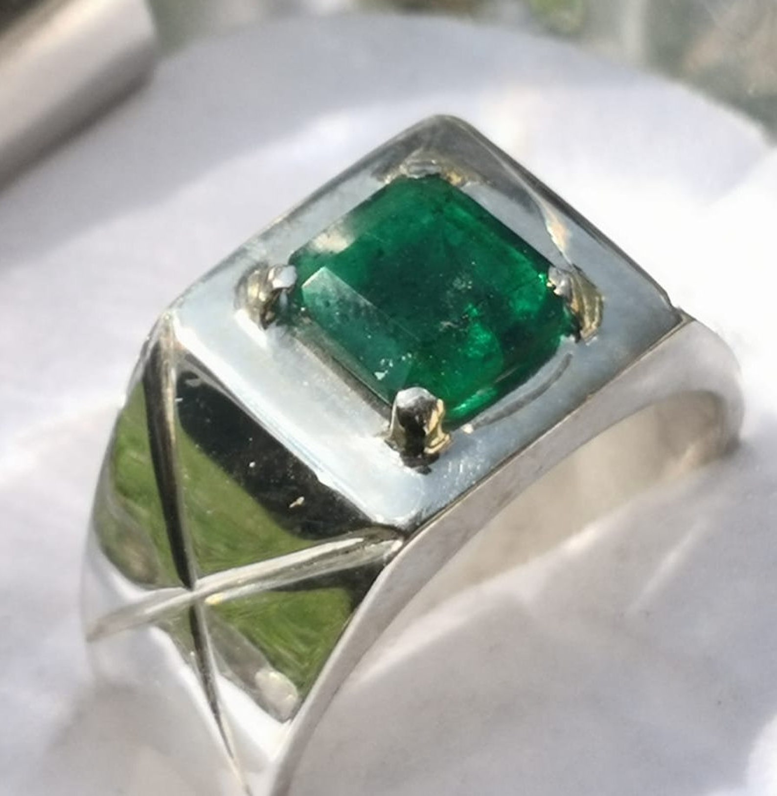 Natural Real Emerald Rings Rectangle Emerald Swat Emerald Ring - Etsy