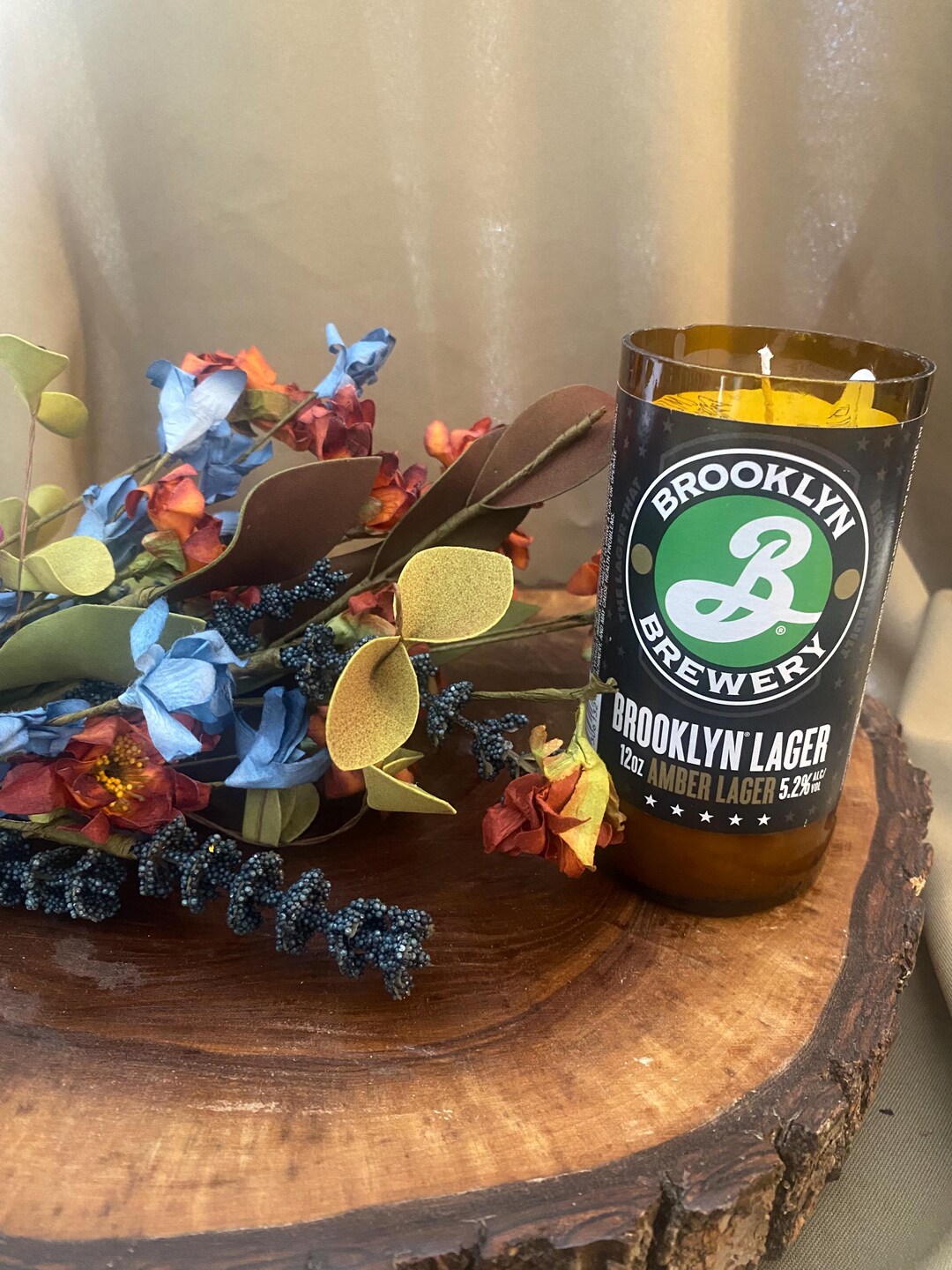 Upcycled Brooklyn Brewery Lager Bottle Candle | Eco-chic Decor ...