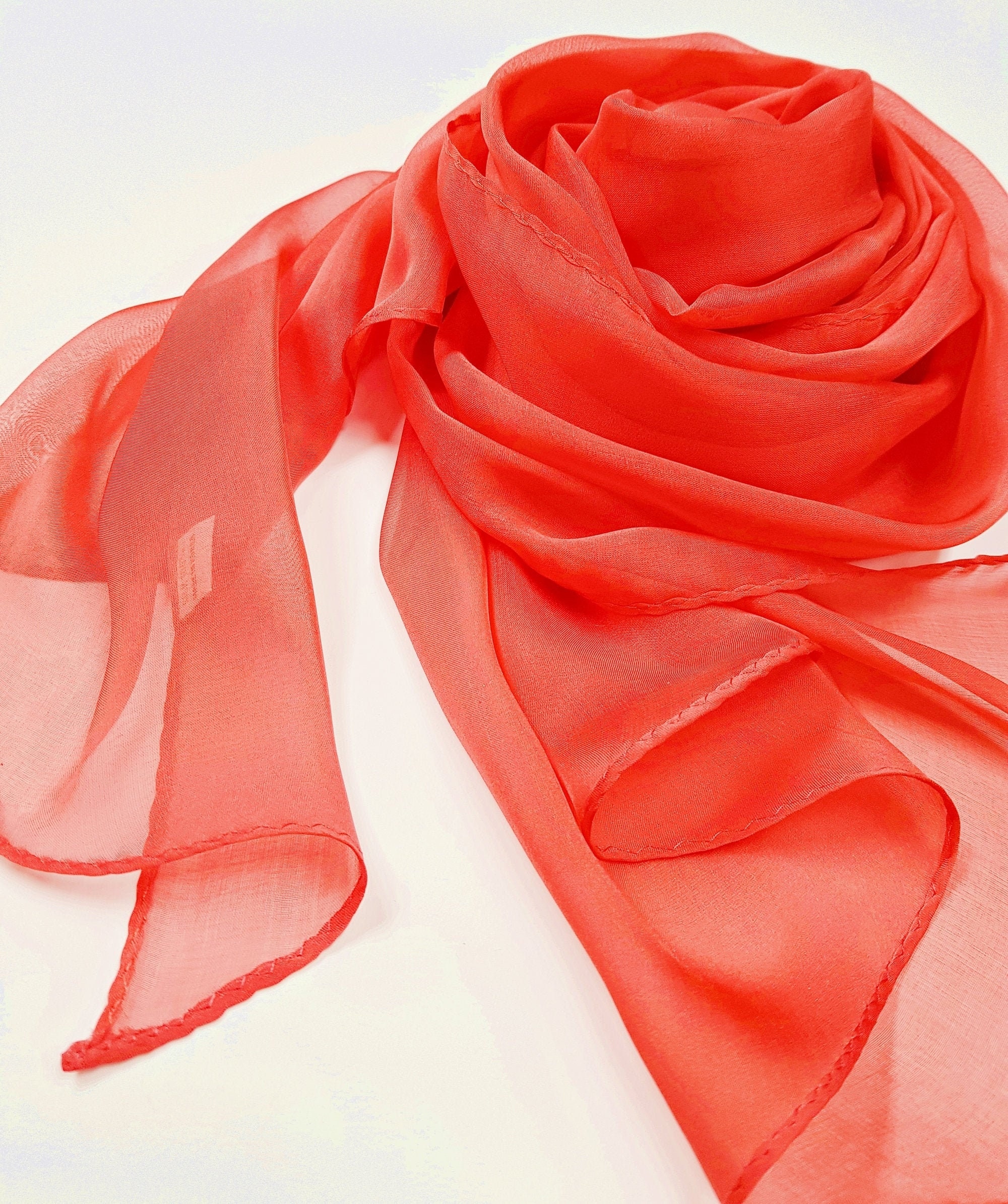 Silk chiffon scarf / Scarlet Red Color / Soft Light Weight | Etsy