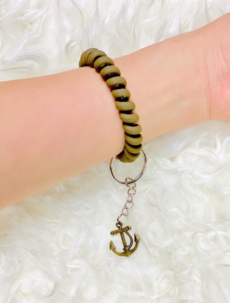 Stretchy Wristband Key Chain With Pendant, Wire Hair Tie, Spiral Coil ...