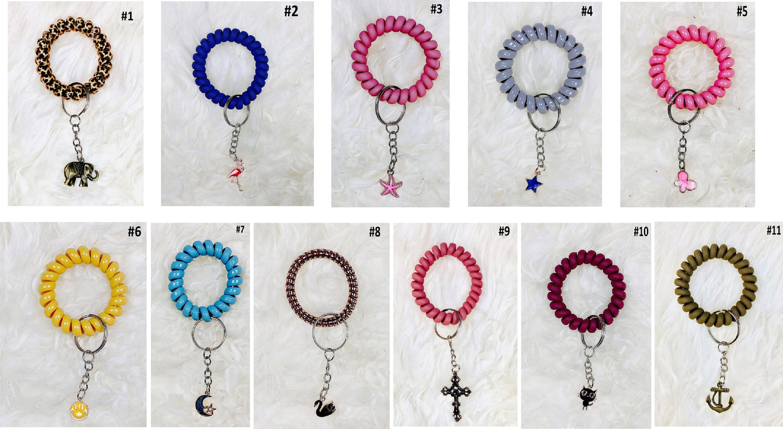 Stretchy Wristband Key Chain With Pendant, Wire Hair Tie, Spiral Coil ...