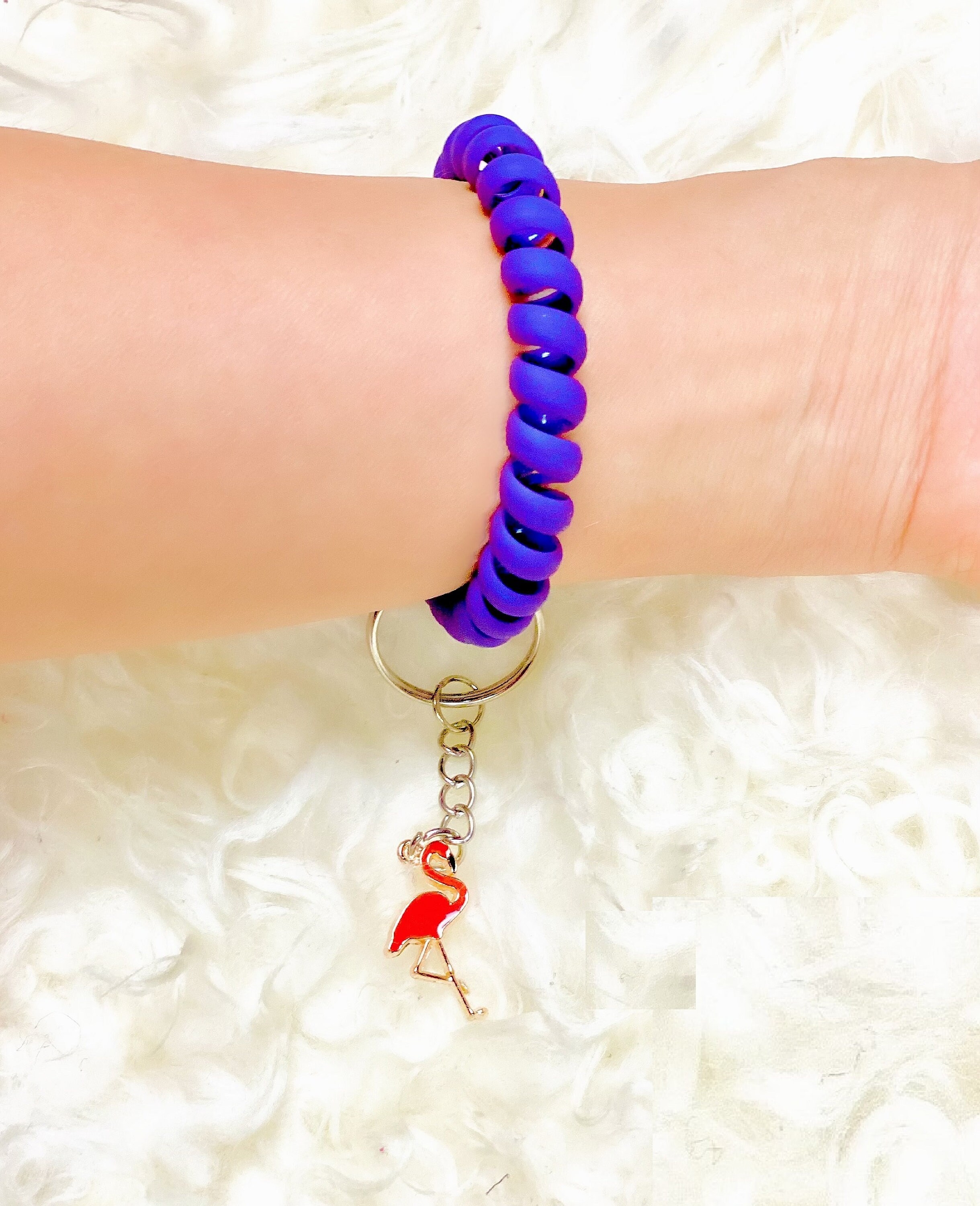 Stretchy Wristband Key Chain With Pendant, Wire Hair Tie, Spiral Coil ...