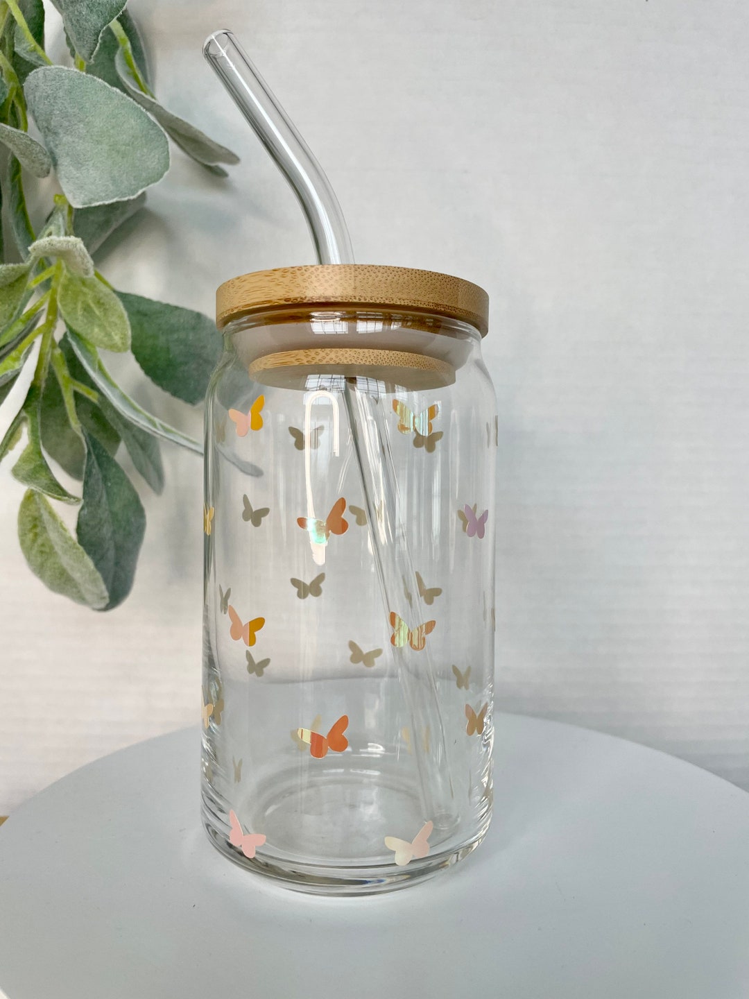 Holographic Butterflies Can Glass Cup, Iced Coffee Glass - Etsy