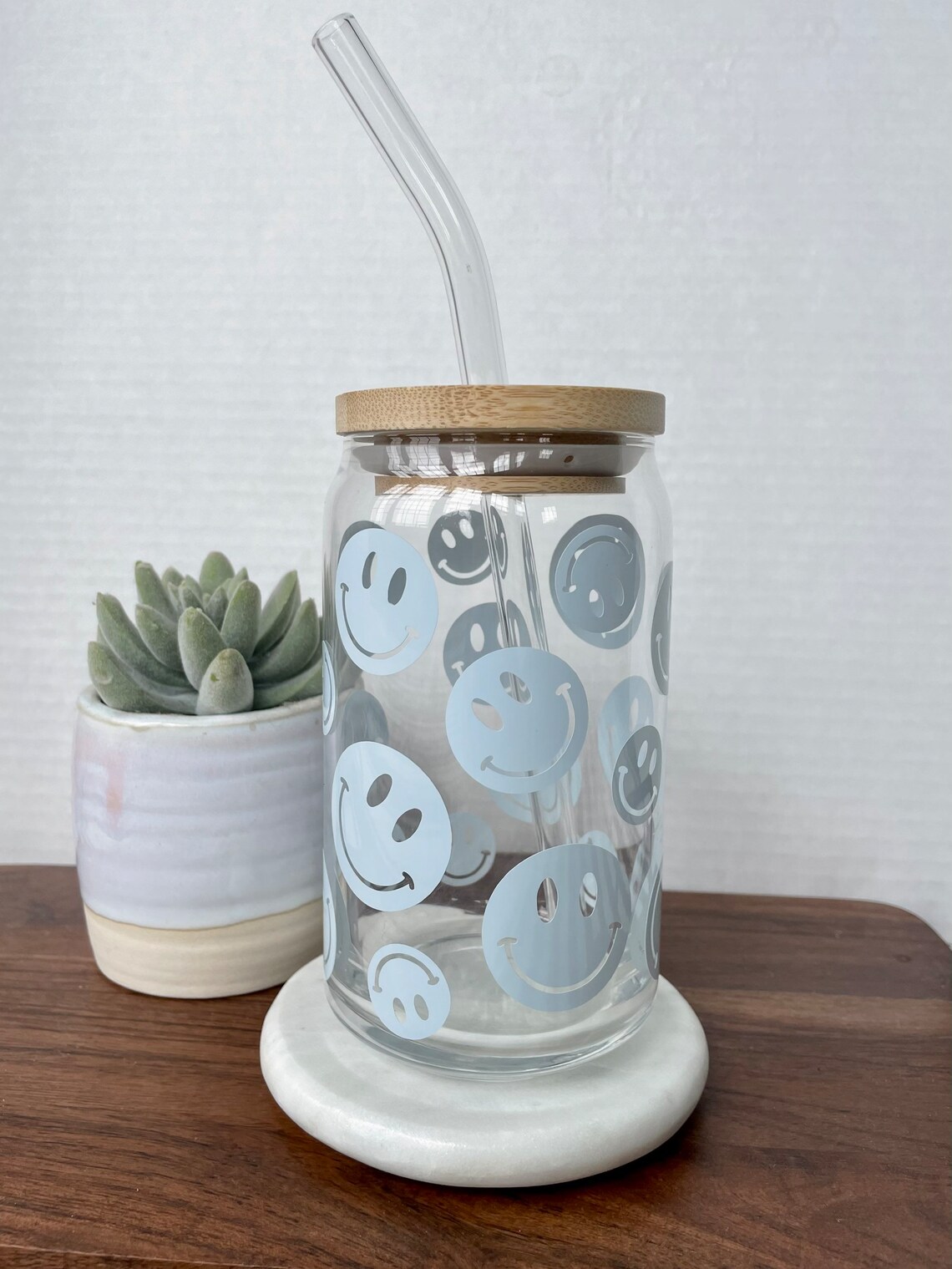 Smiley Face Beer Can Glass Smiley Iced Coffee Glass Can - Etsy