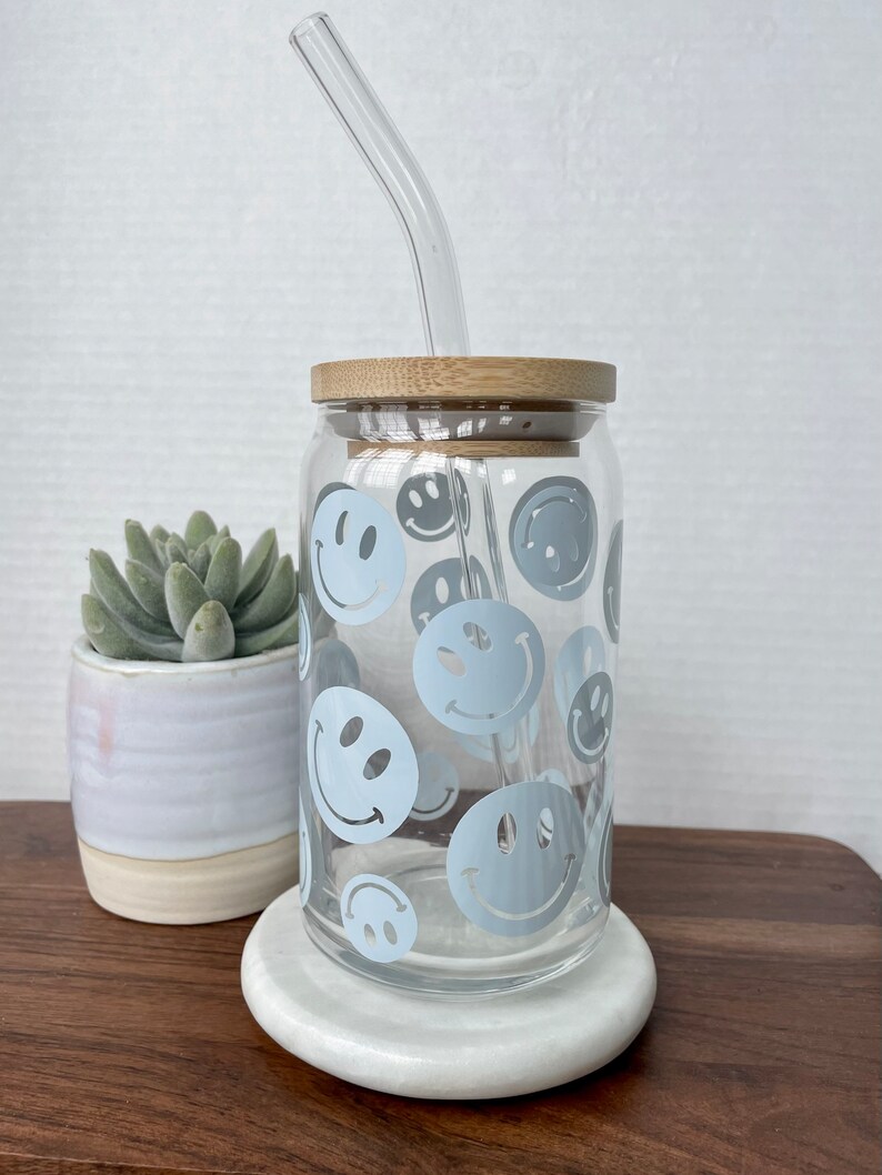 Smiley Face Beer Can Glass Smiley Iced Coffee Glass Can - Etsy