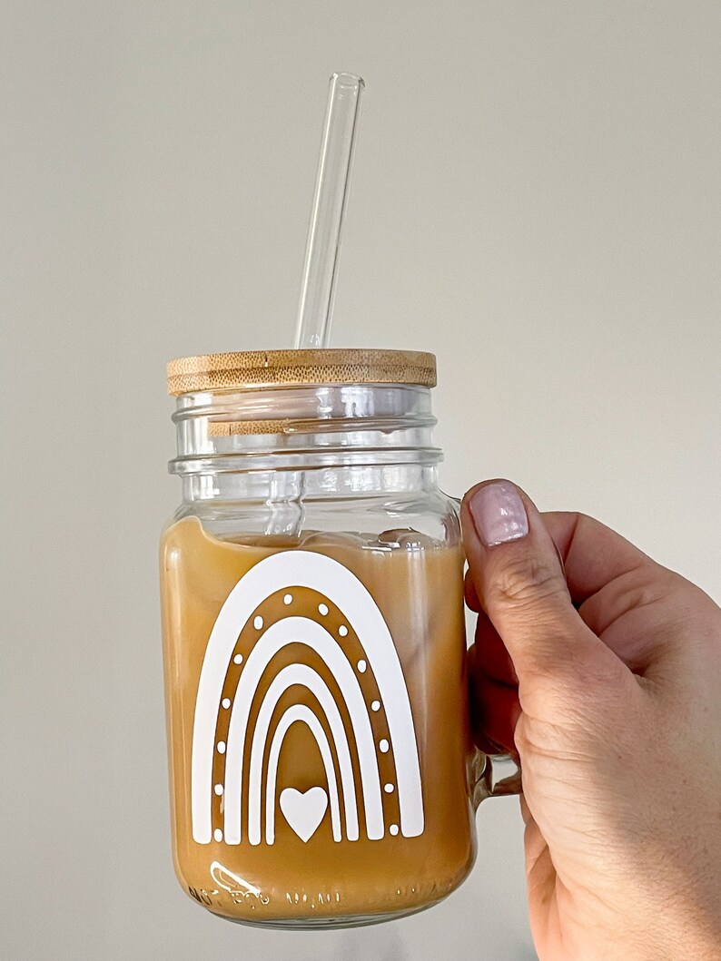 Rainbow Mason Jar Mug Rainbow Iced Coffee Glass Mason Jar | Etsy