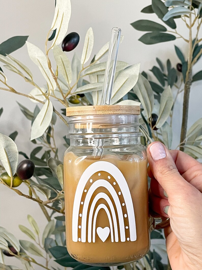 Rainbow Mason Jar Mug Rainbow Iced Coffee Glass Mason Jar | Etsy