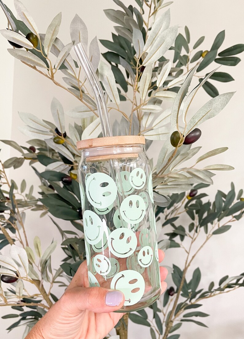 Smiley Face Beer Can Glass Smiley Iced Coffee Glass Can - Etsy