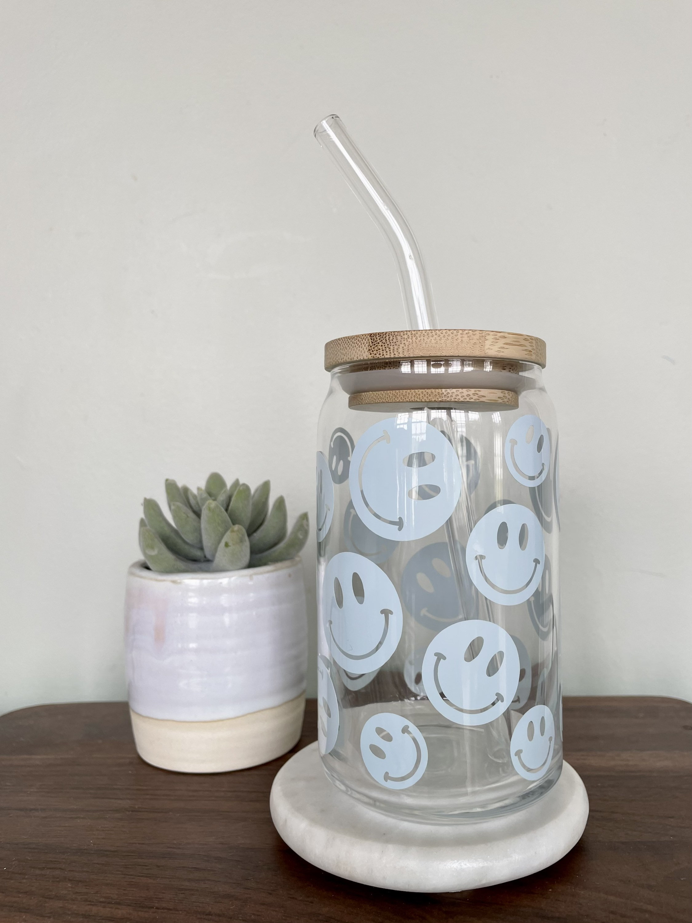 Smiley Face Beer Can Glass Smiley Iced Coffee Glass Can - Etsy