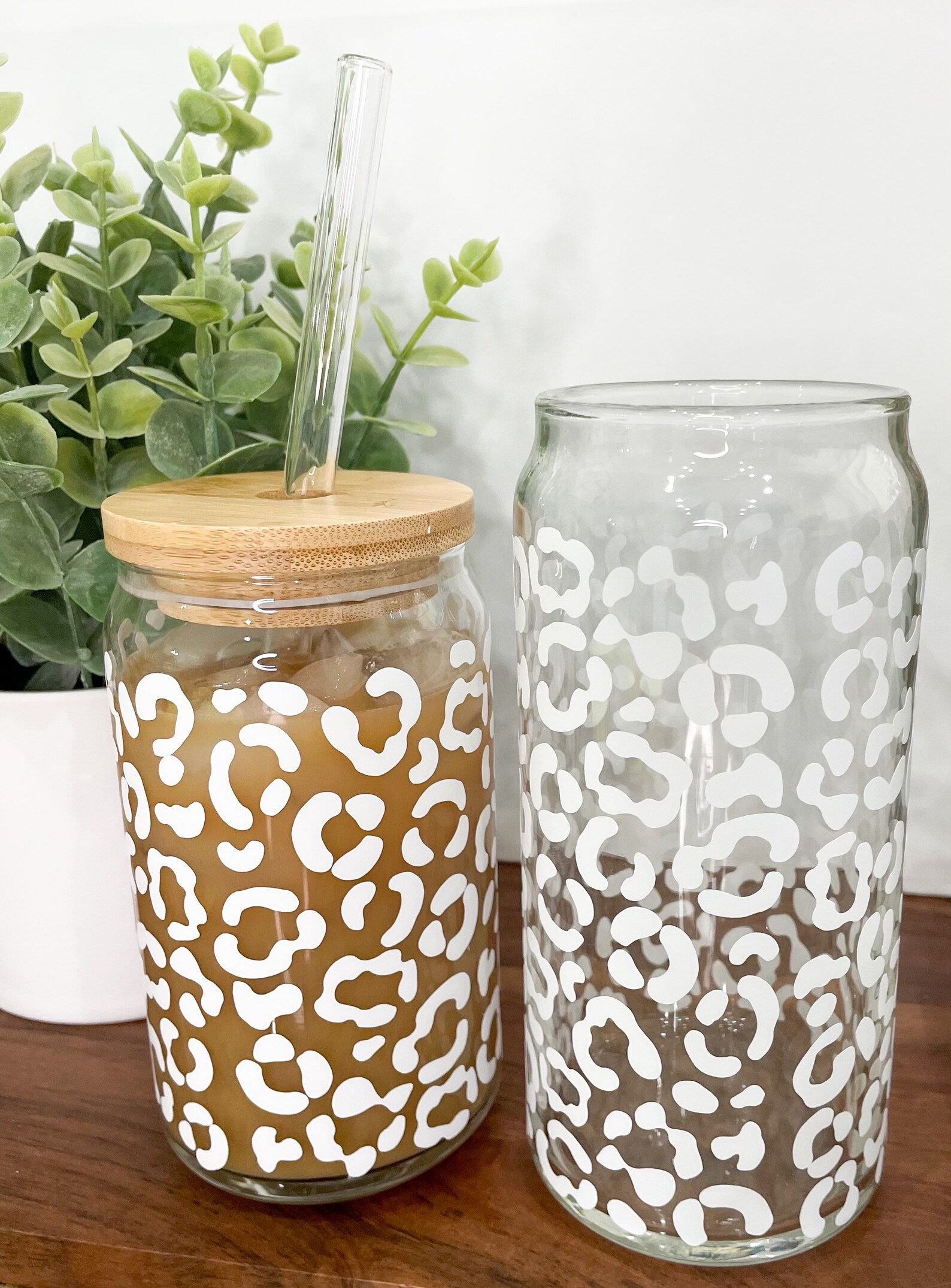 Beer Can Glass Leopard Leopard Ice Coffee Glass Coffee | Etsy