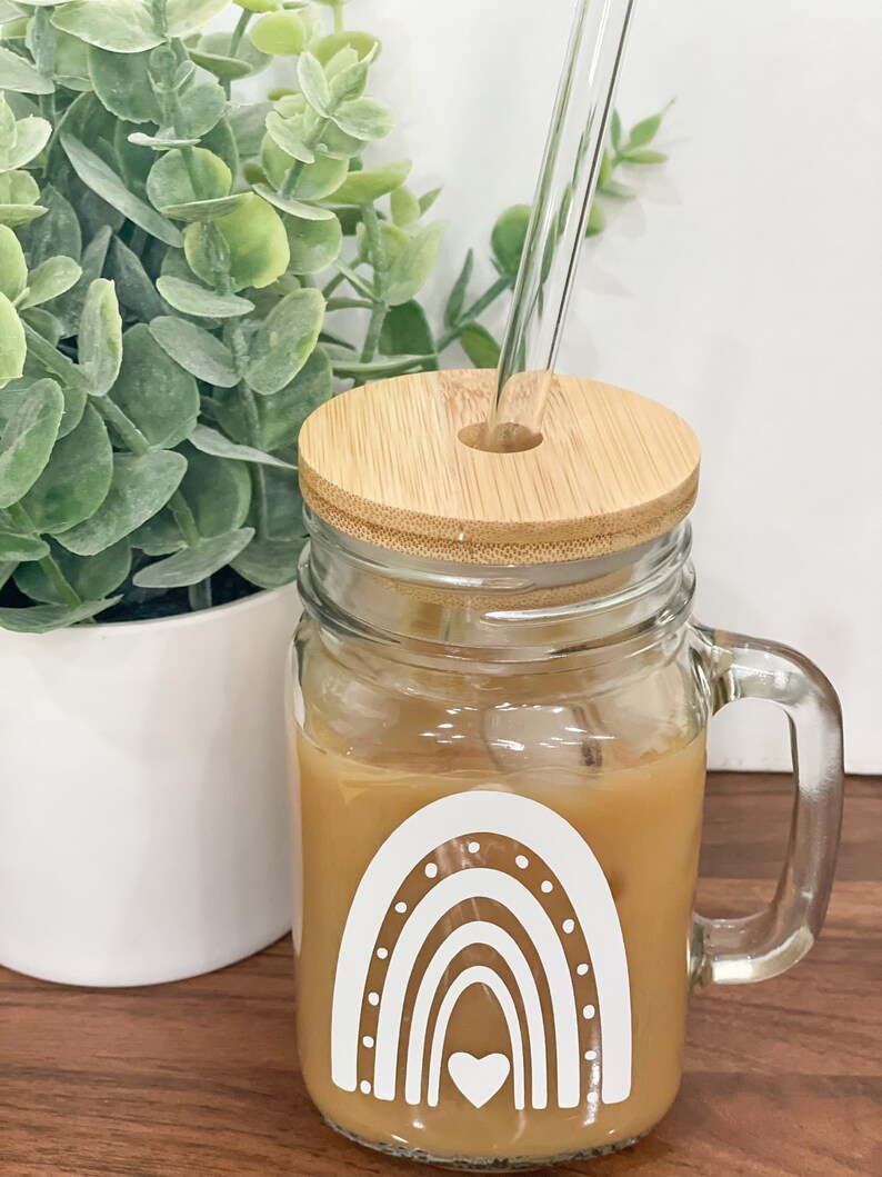 Rainbow Mason Jar Mug Rainbow Iced Coffee Glass Mason Jar | Etsy