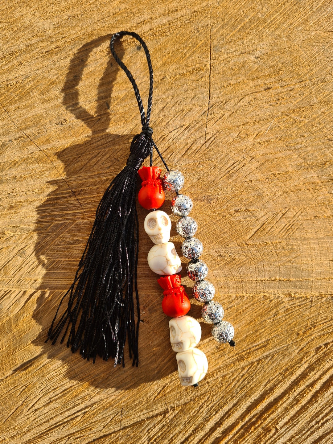 Yule Decoration, New Year Abundance Red Cinnabar & Silvered Lava Magic ...