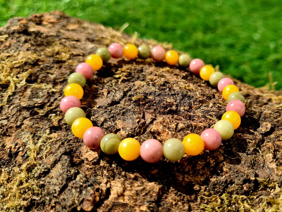 Orange Calcite, Avocado Jasper & Rhodochrosite Healing Bracelet 6mm ...