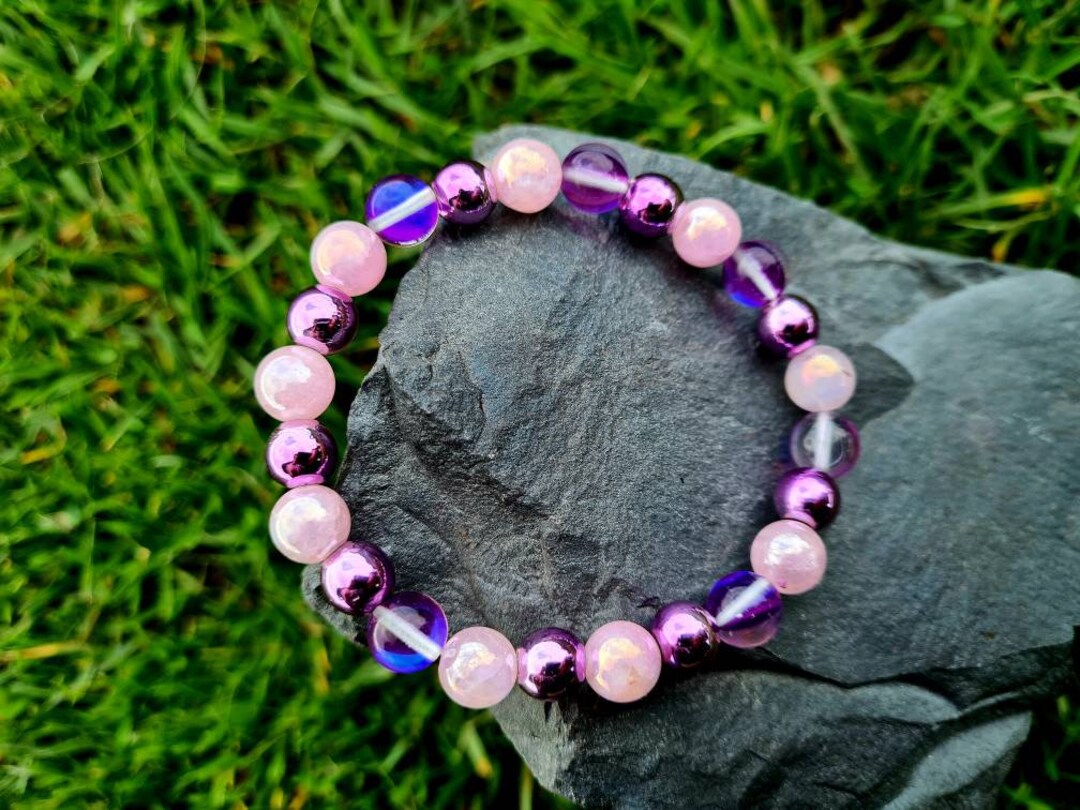Purple Hematite, Pink Aura Jade, Purple Austrian Crystal; Midnight ...