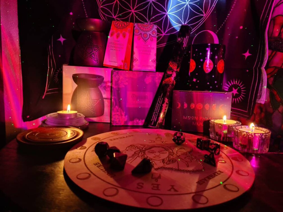 Moon Phases Witch Altar With FREE Altar Cloth Pentagram Oil - Etsy
