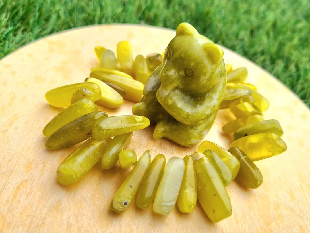 Set of Olive Green Jade Bear Messenger & Healing Bracelet, Luck ...