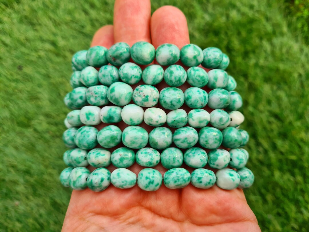 China Green Spotted Jade Tumblestone Bracelet, Promoting Harmony ...