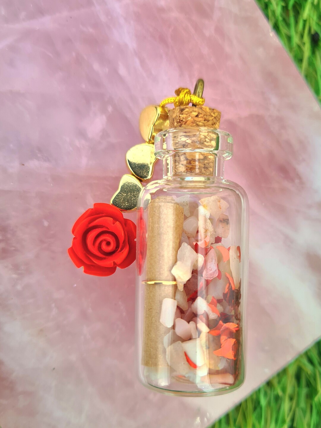 Love Wishing Bottle With Pink Opal & Cinnabar Rose, Red Moons, Letter ...