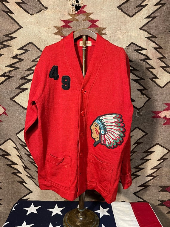Repurposed vintage cardigan 1940’s Indian patch large… - Gem