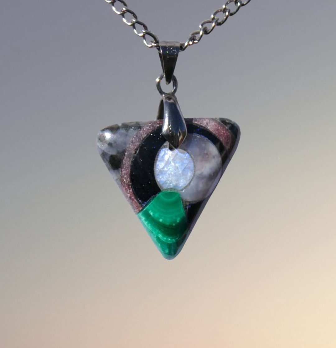 Stone Mosaic Night Sky Necklace, Full Moon, Mountain, Galaxy, Unique ...