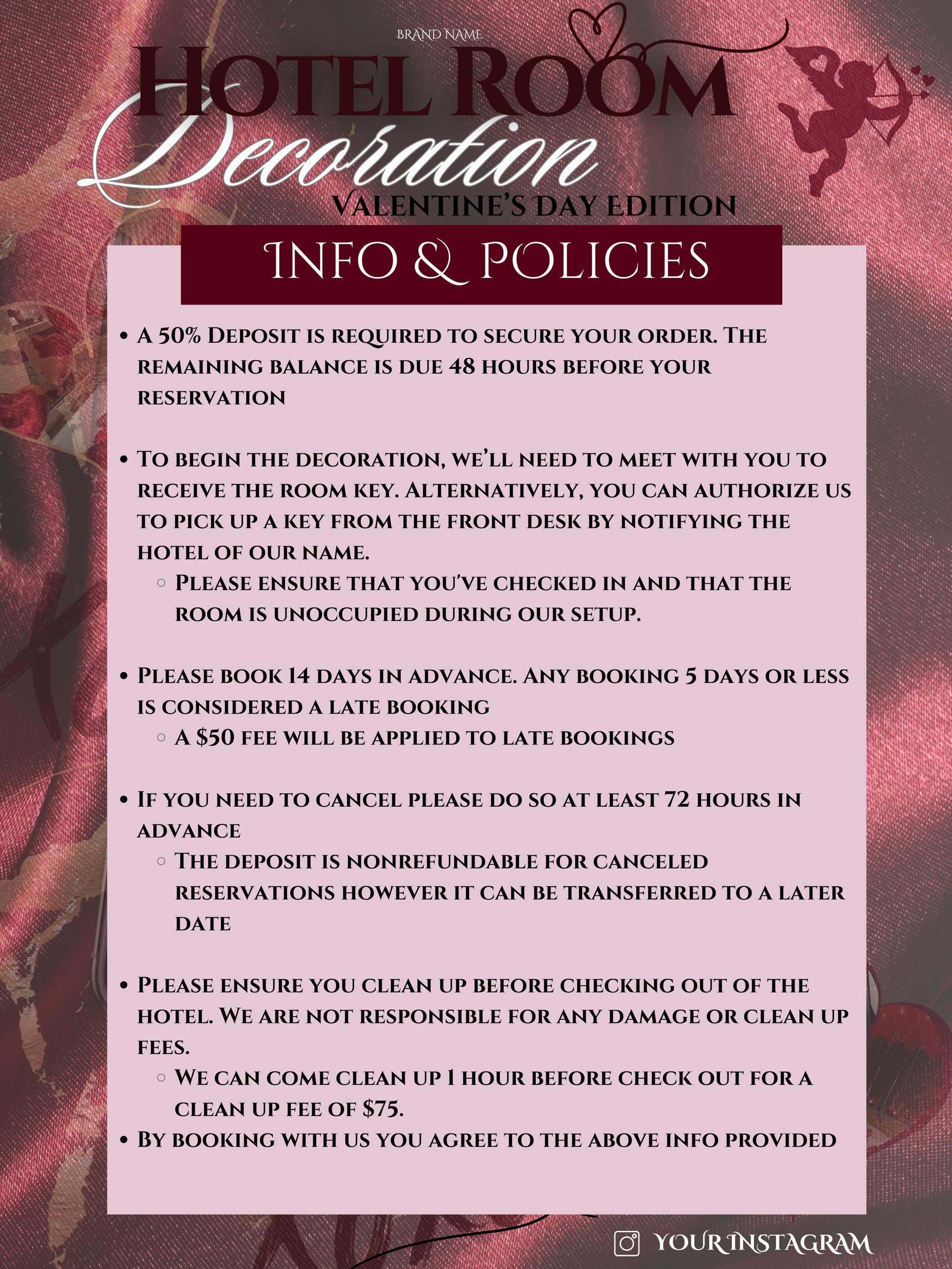 Editable Room Decor Template ROMANTIC THEME Price List & Info Sheet - Etsy