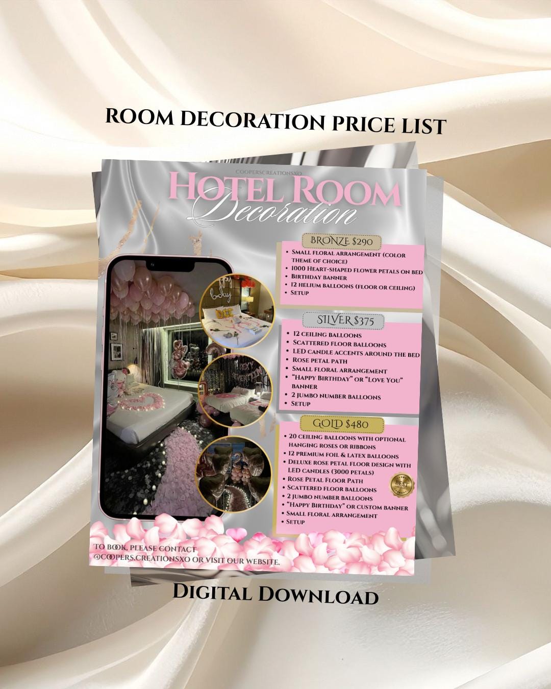 Editable Hotel Room Decoration Price List & Info Sheet Template 5 PAGES ...