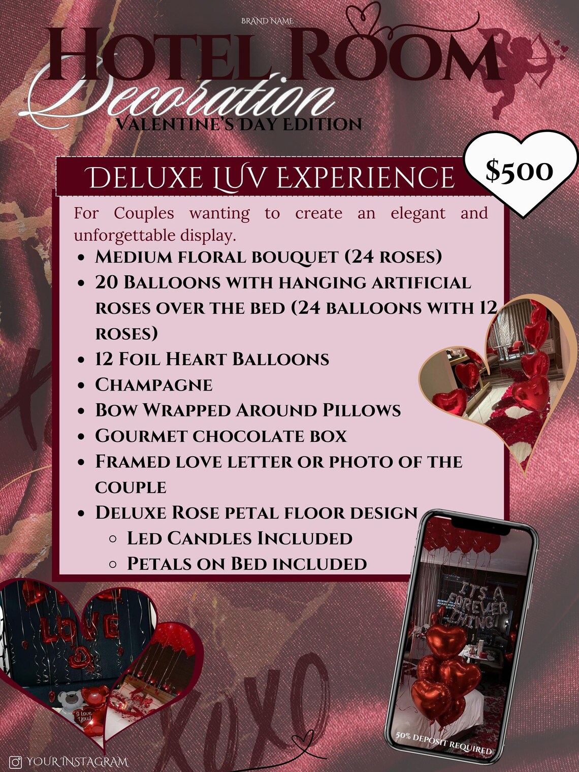 Editable Room Decor Template ROMANTIC THEME Price List & Info Sheet - Etsy