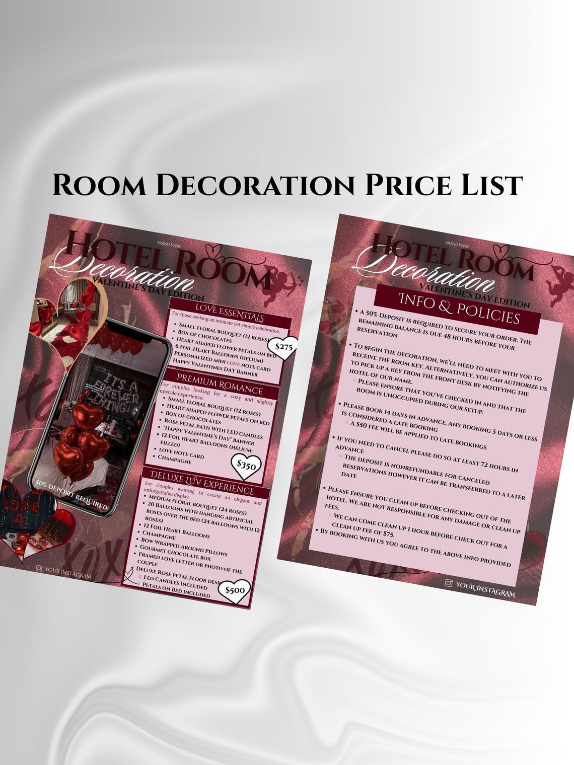Editable Room Decor Template ROMANTIC THEME Price List & Info Sheet - Etsy