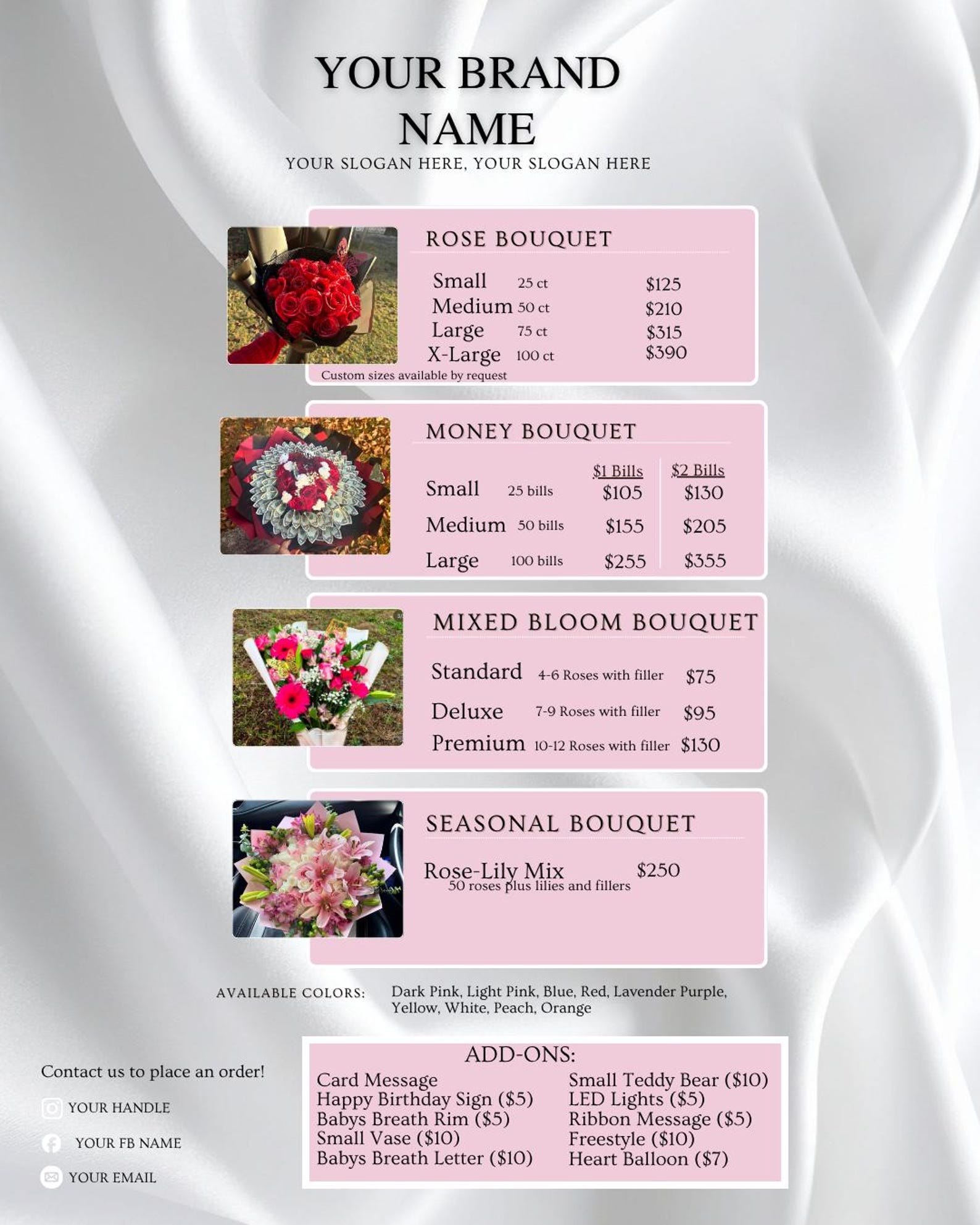 EDITABLE Flower Business Price List: Floral Canva Flyer Template - Etsy