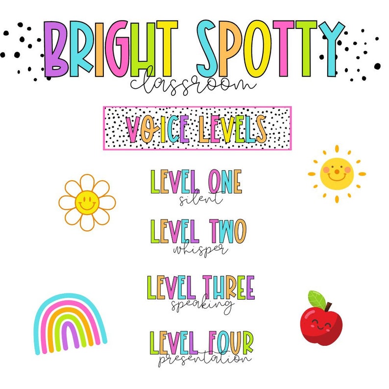 Spotty Bright Classroom Voice Levels | Bright Classroom Decor - Etsy