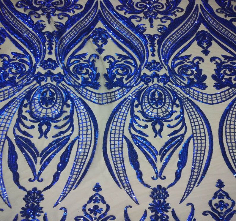 Royal Blue Sequin Lace Fabric Embroidery Sequin Tulle Wedding | Etsy