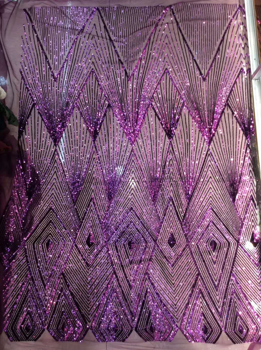2025 Geometric Purple Sequin Lace Fabric /sequin Fabric Tulle/wedding ...