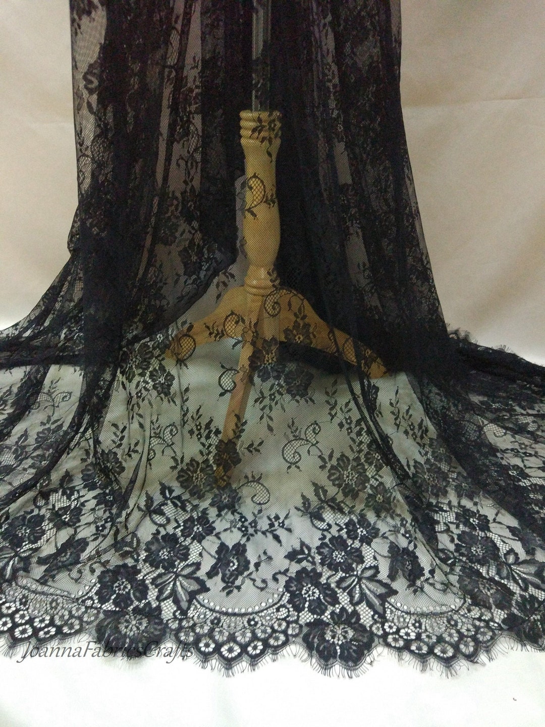 2026 Black Eyelash French Chantilly Lace Fabric /graceful Floral Fabric ...