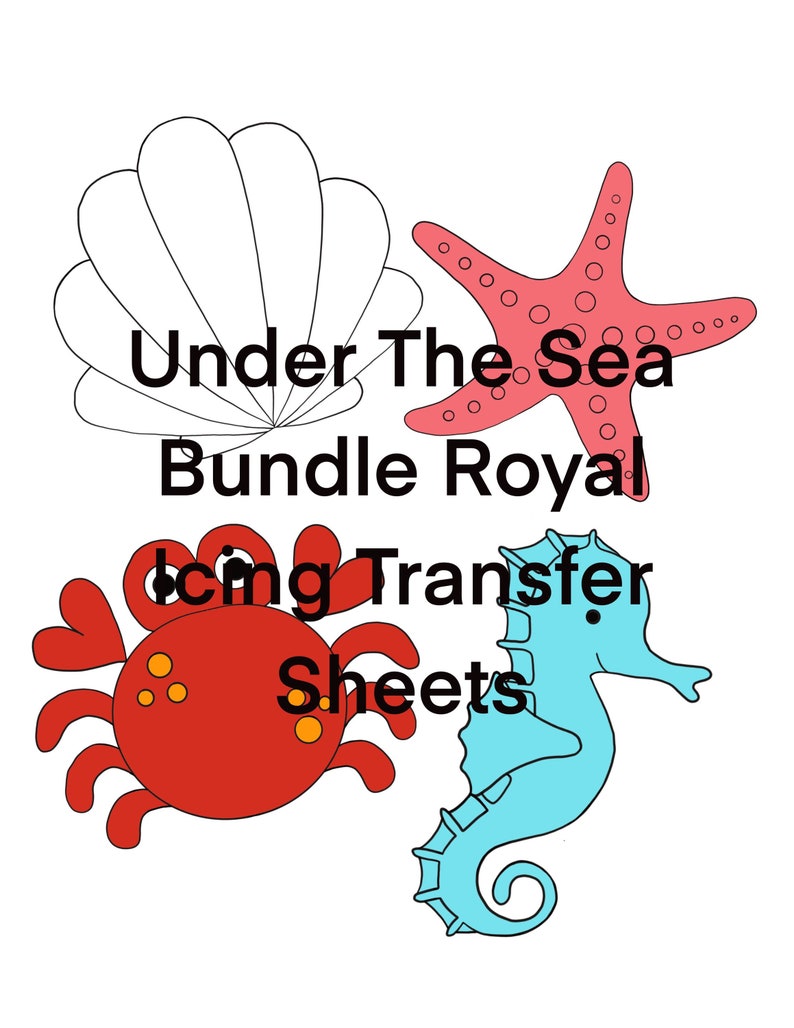 Under the Sea Royal Icing Transfer Sheets (4 Designs - 2 Sizes Each ...