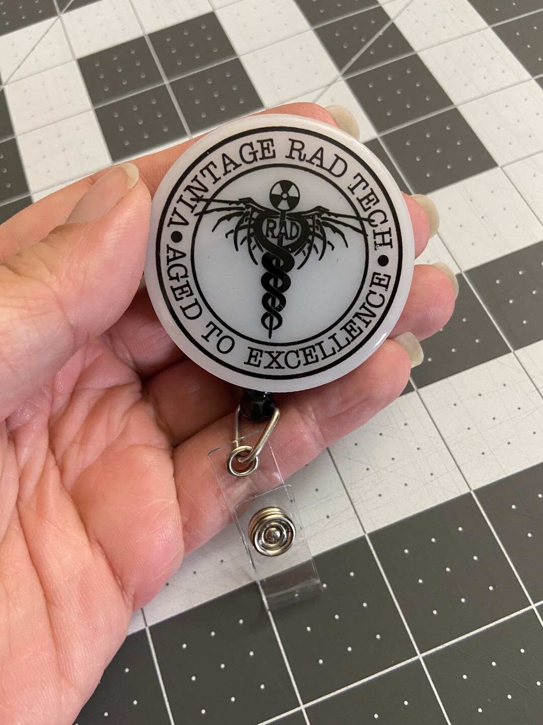 Vintage Rad Tech Aged to Excellence Badge Reel, Rad Tech, Radiologic ...