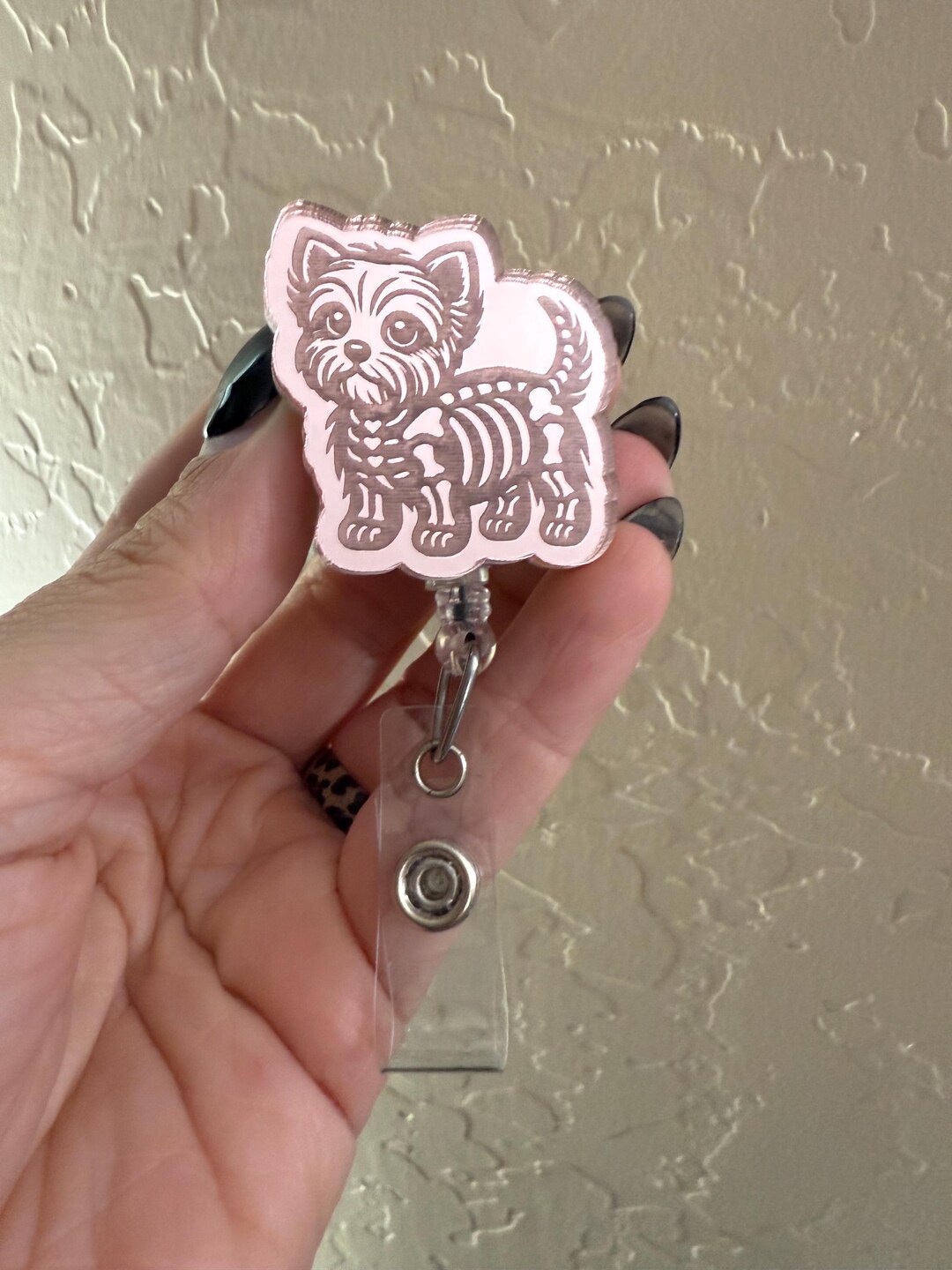 Yorkie, Terrier Dog Skellie Rose Gold Mirrored Badge Reel, Ct Tech ...