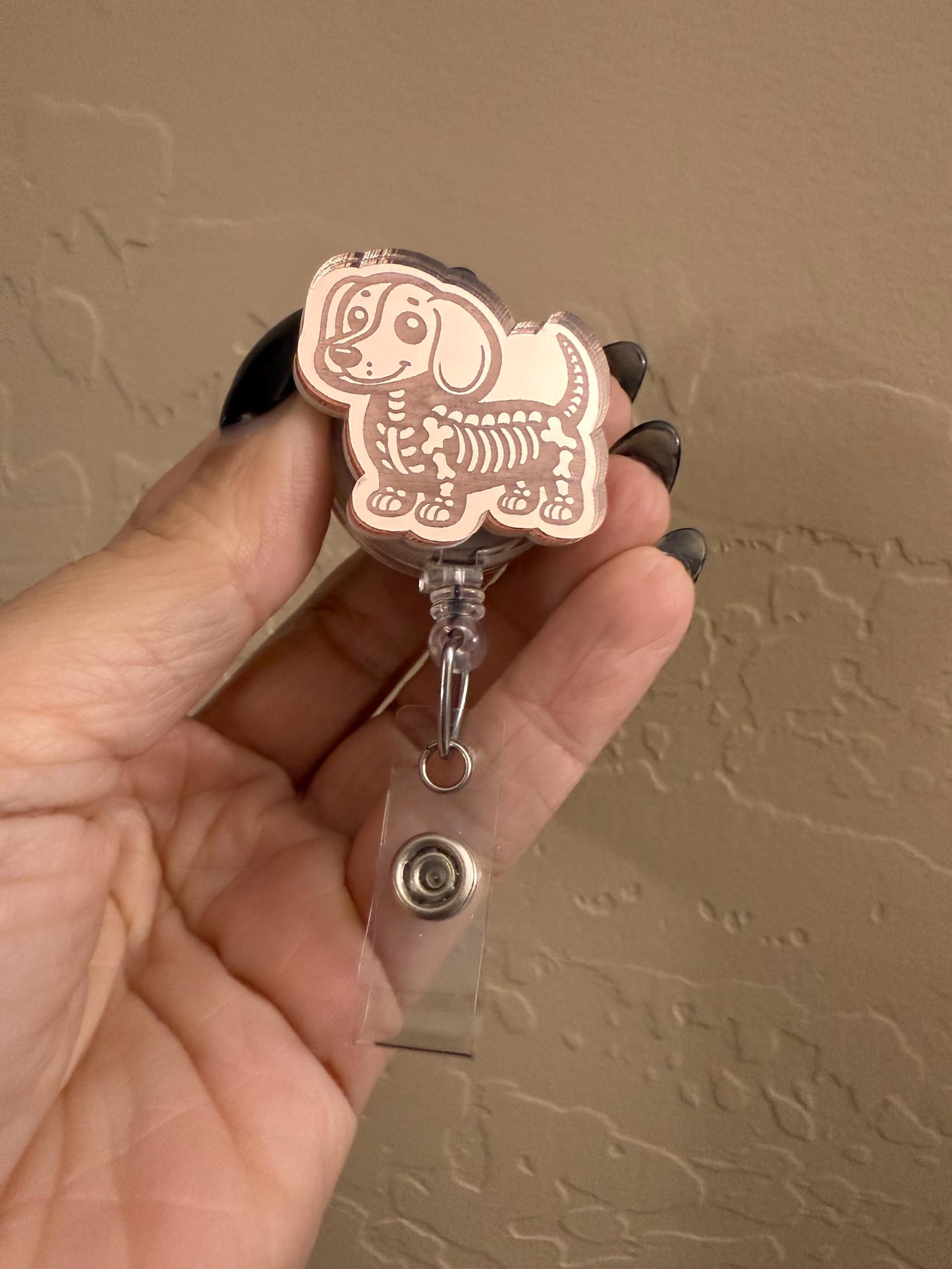 Weiner Dog Skellie Rose Gold Mirorred Badge Reel, Ct Tech, Computed ...