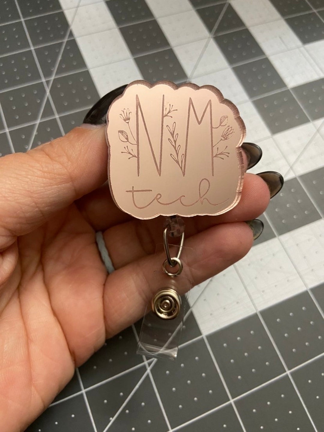 Flowery Nuc Med Tech Rose Gold Badge Reel, Ct Tech, Computed Tomography ...