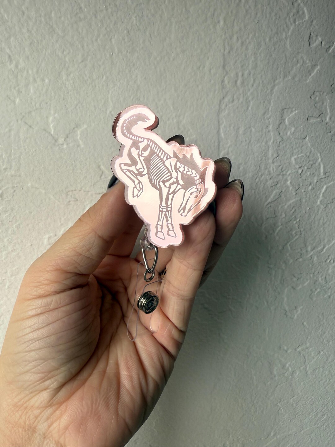 Bucking Bronco Skellie Rose Gold Mirorred Badge Reel, Ct Tech, Computed ...