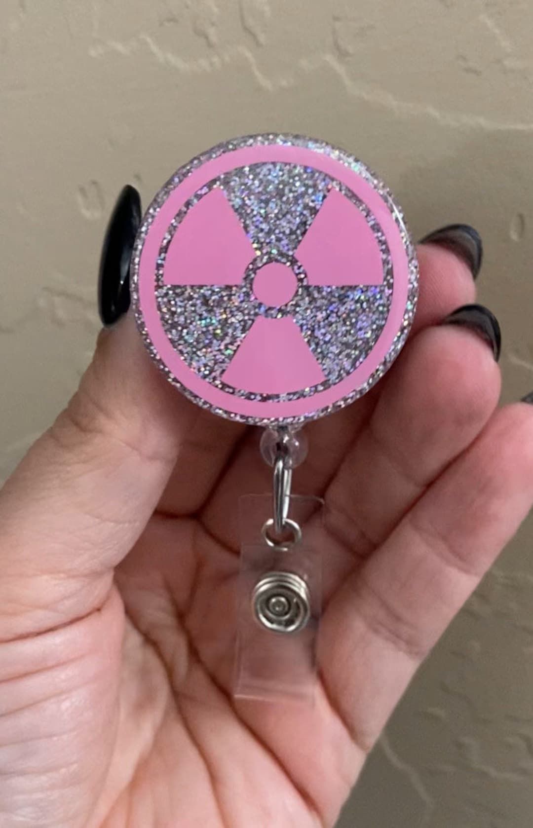 Pink Radiation Symbol W/silver Glitter Badge Reel, Ct Tech, Computed ...