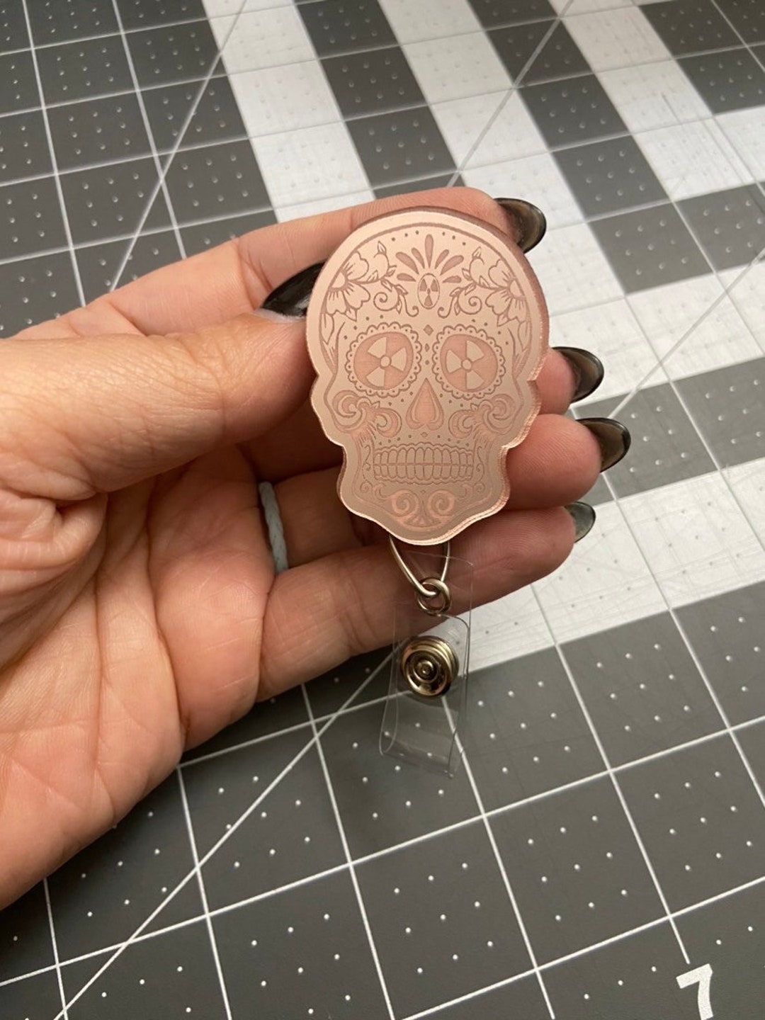Radiology Sugar Skull Rose Gold Badge Reel, Ct Tech, Computed ...