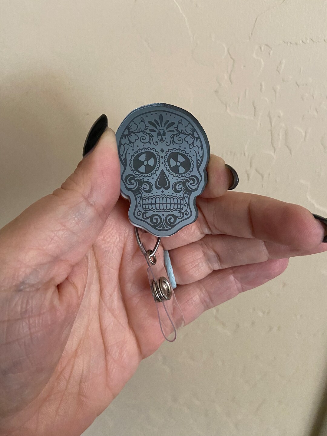 Radiology Sugar Skull Mirrored Charcoal Badge Reel, Ct Tech, Computed ...