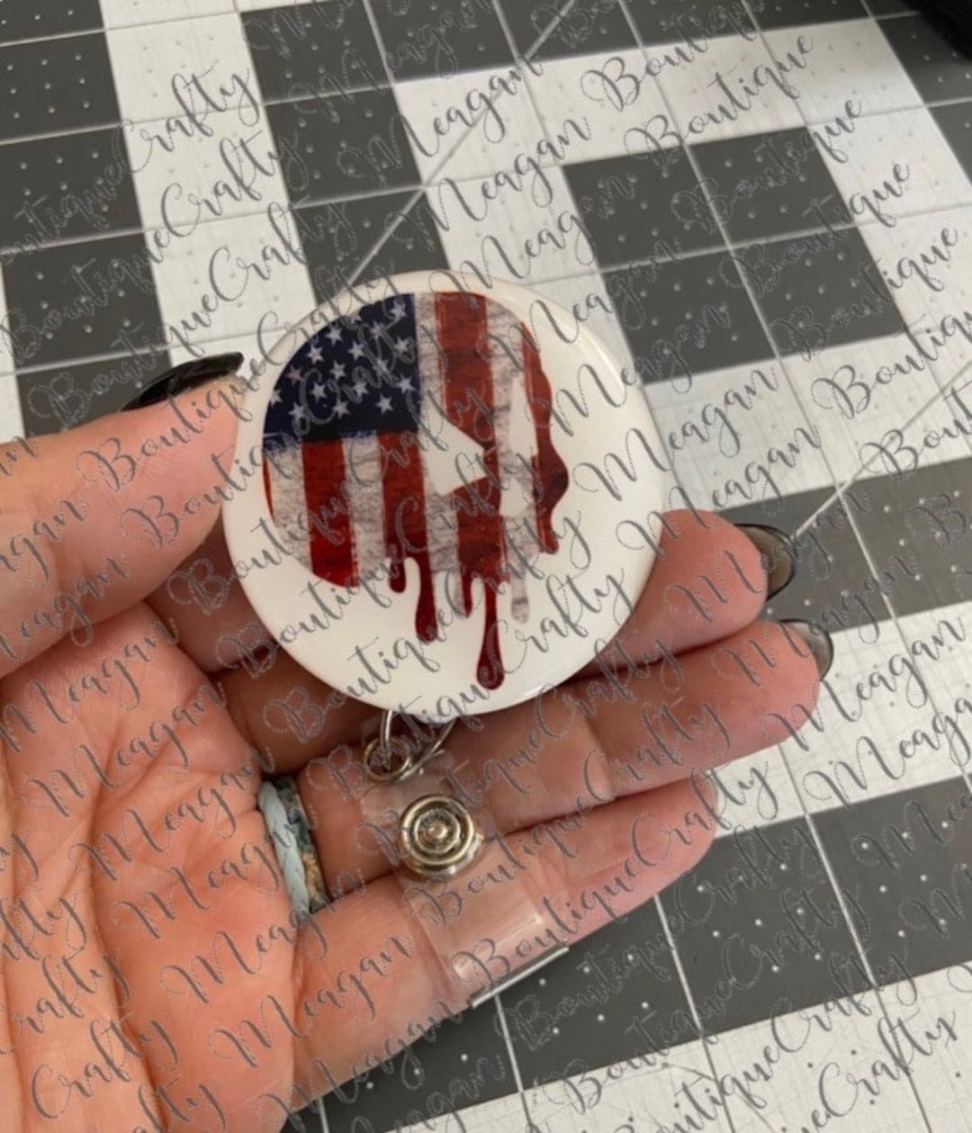 Melting Skull American Flag Badge Reel, Rad Tech, Father of Radiology ...