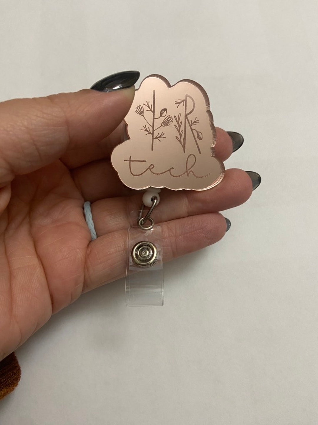 IR Tech Flowery Rose Gold Mirror Badge Reel, Rad Tech, Father of ...