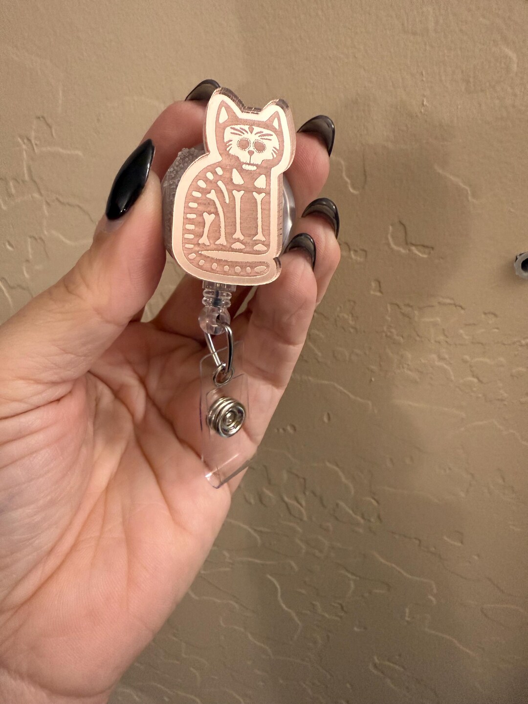Sugar Skull Cat Skellie Rose Gold Mirrored Badge Reel, Ct Tech ...